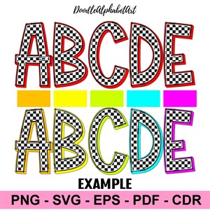 Checkered Doodle Alphabet: Retro Fillable Letters (digital Download) - Etsy