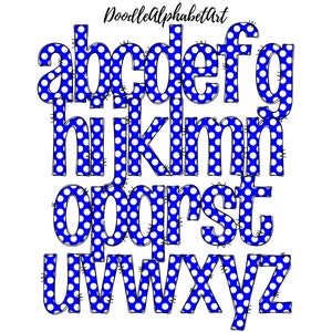Doodle Blue Polka Dot Alphabet PNG Bundle, 2 Alpha Sets, Blue and White ...