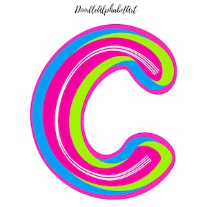 Funky Neon Doodle Alphabet PNG Bundle, 5 Playful Bright Doodle Letters ...