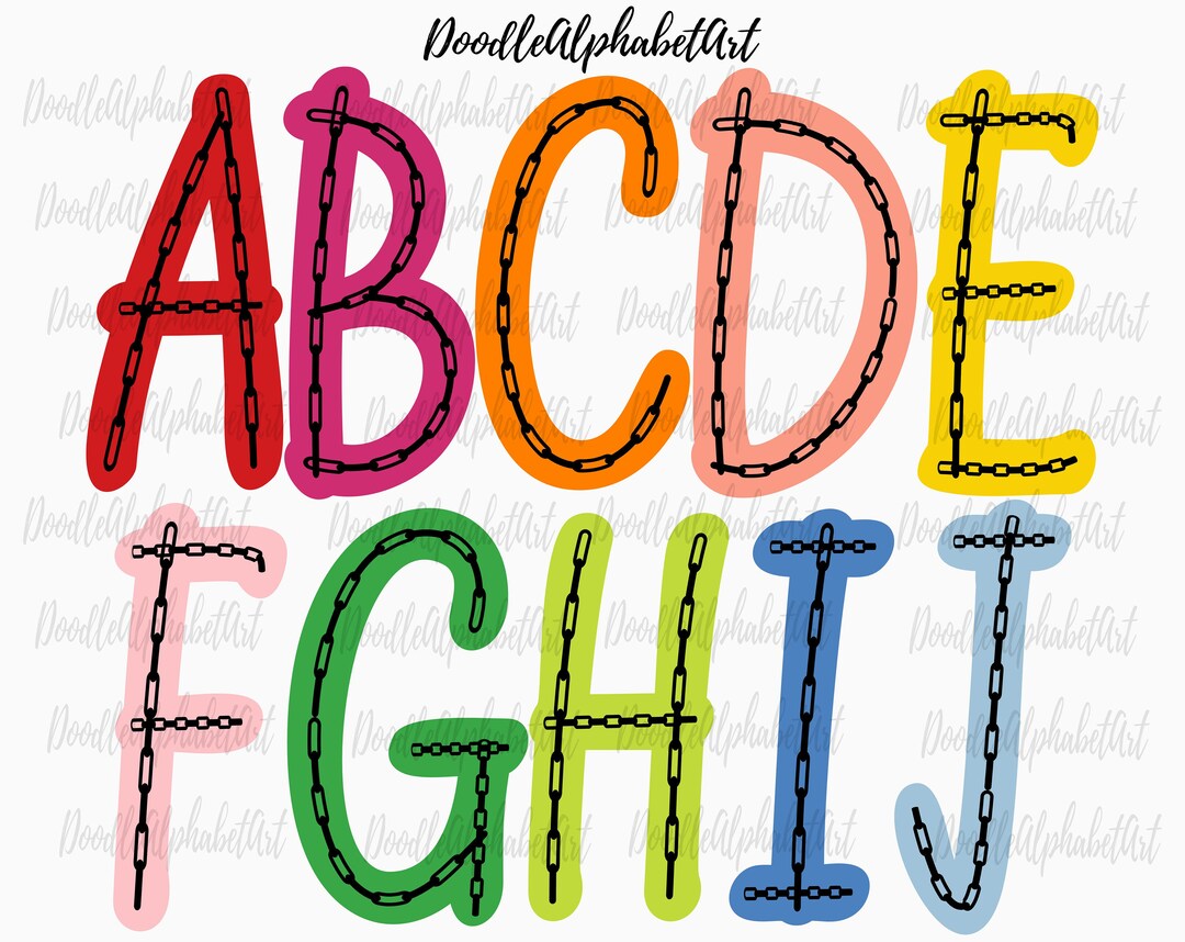 Handwriting Chain Scribble Letters PNG in 10 Colors Summer Palette ...