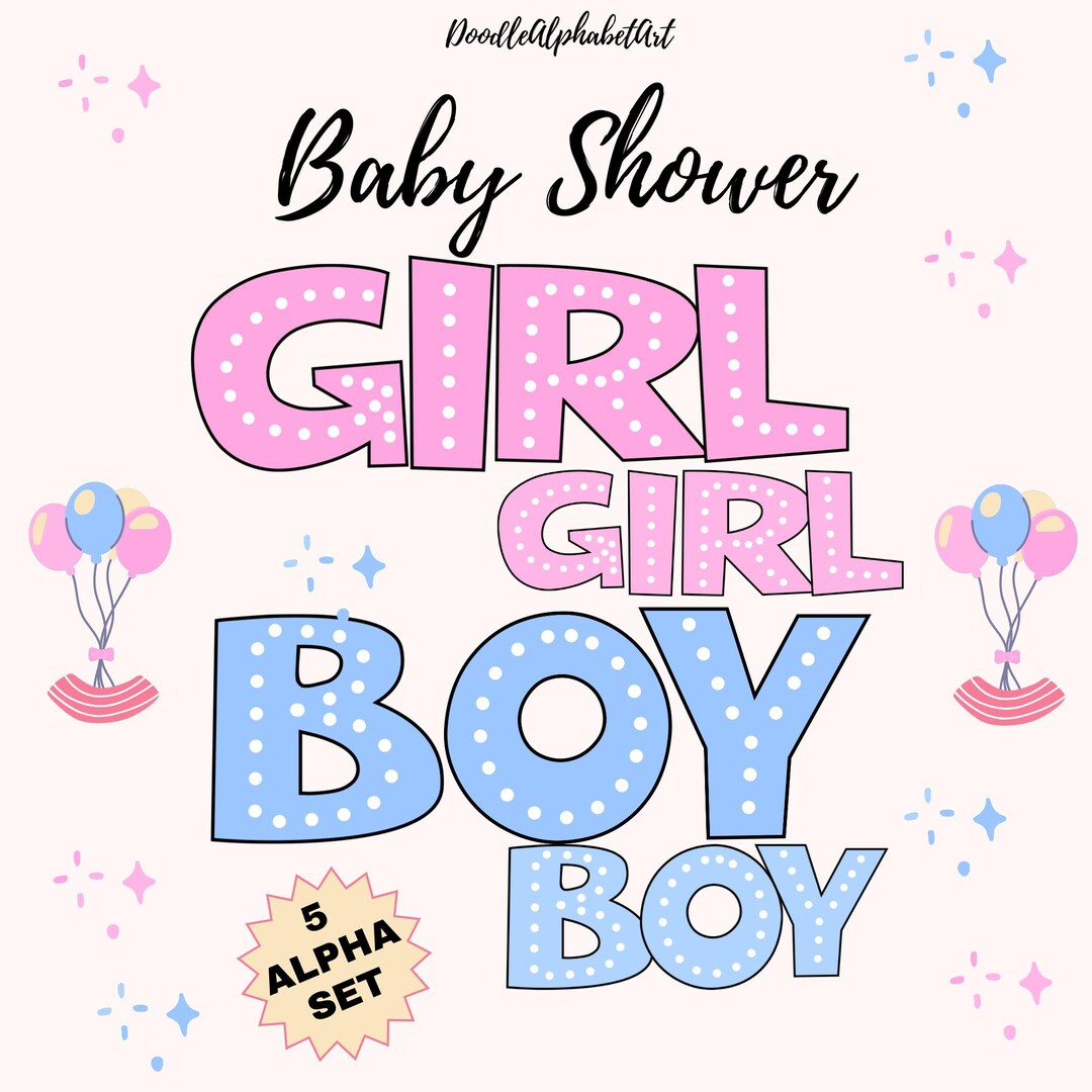 Baby Shower Dot Alphabet Letters PNG Bundle, Baby Reveal Clipart ...