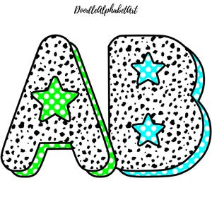 Star Dalmatian Doodle Alphabet PNG Bundle: Bright Color Alpha Sets ...