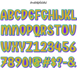 Funky Retro Alphabet PNG Bundle: Colorful Scribble & Dot Letters ...