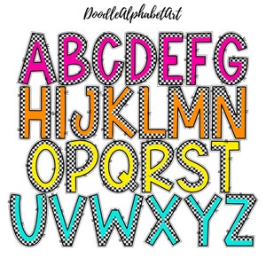 Half Checkered Doodle Letters PNG Bundle Mixed With Vibrant Bright ...