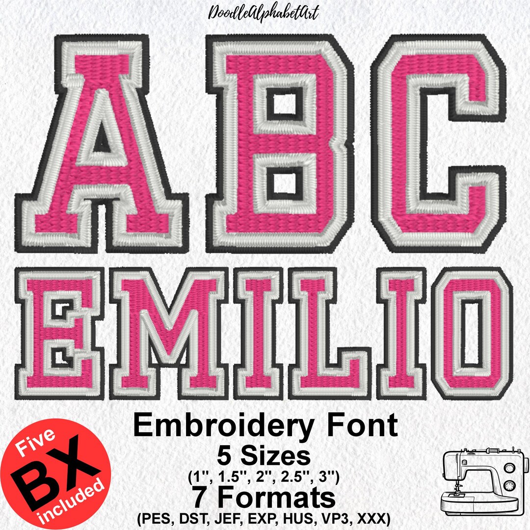 Emilio Sport Embroidery Font, 5 Sizes 7 Formats + 5 Native BX Font ...