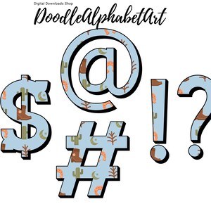 Western Doodle Alphabet Letters PNG Set, Boho Western Doodle Alphabet ...