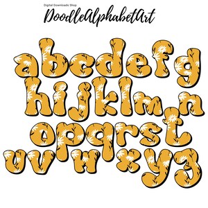 Groovy Daisy Flowers Letters PNG in 5 Alpha Set, Doodle Spring Floral ...