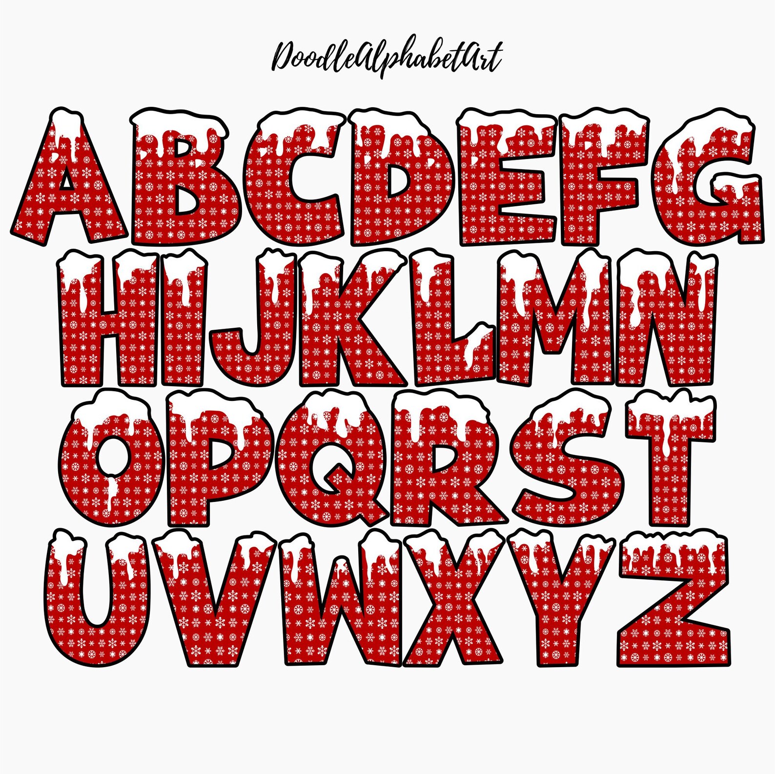Winter Snowflake Alphabet PNG Bundle: Hand-drawn Letters (digital ...