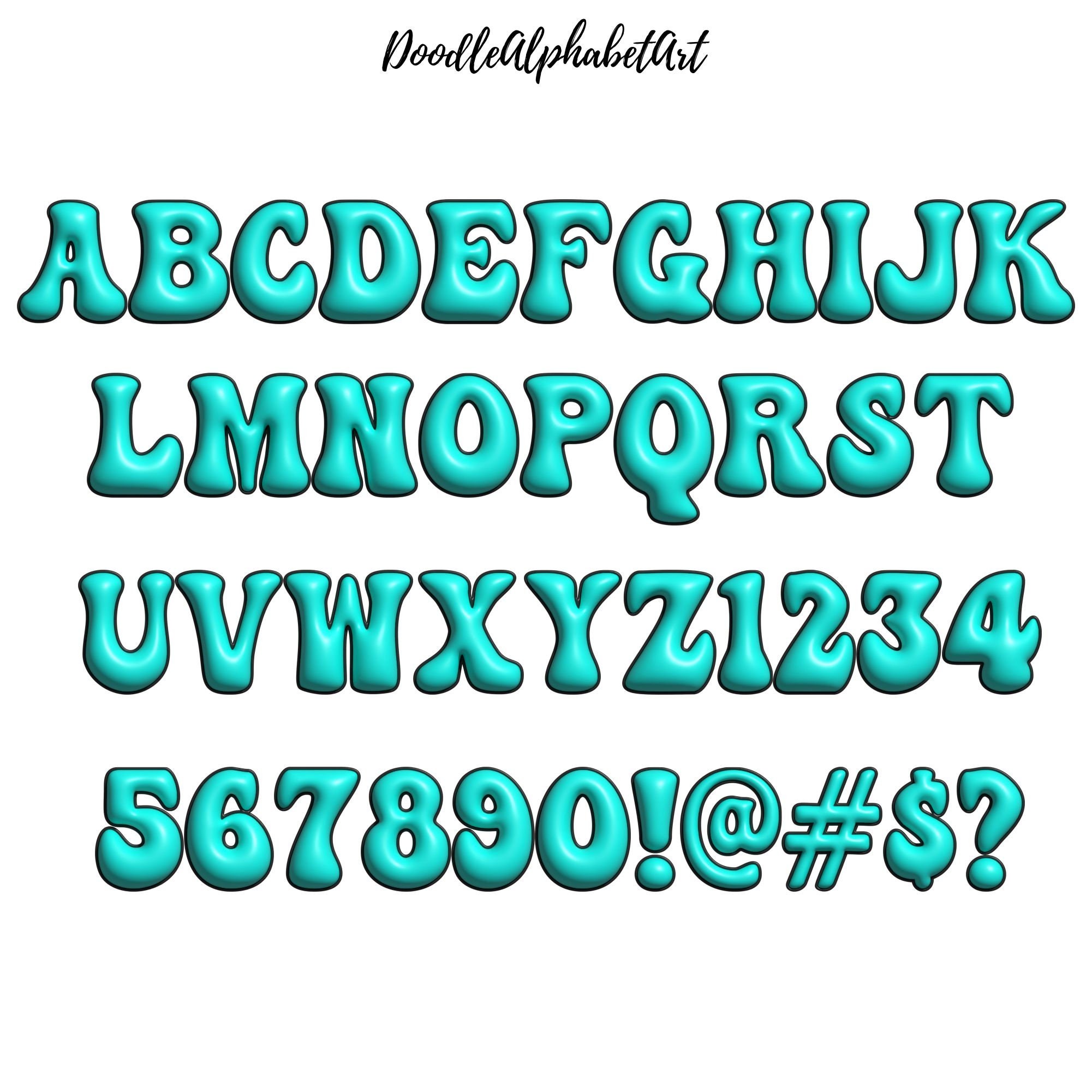 Vibrant Bright Inflated Groovy Alphabet PNG Bundle, Retro 3D Letters ...