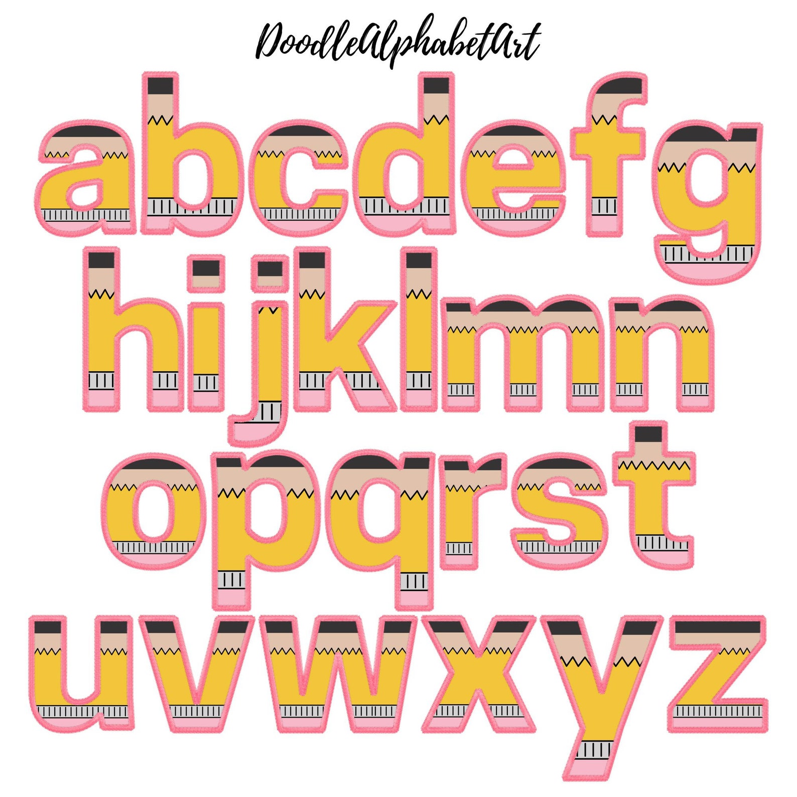 Pencil Alphabet PNG, Faux Embroidery Letters With Brink Pink Stitch ...
