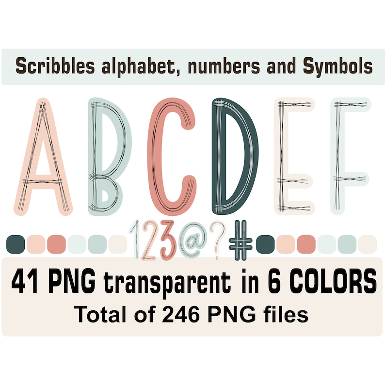 Scribble Letters Boho Doodle Alphabet PNG Bundle in 6 COLORS - Etsy