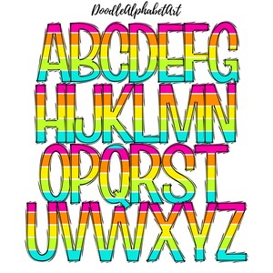 Bright Summer Vibes Letters PNG, Doodle Alphabet PNG Bundle, Digital ...