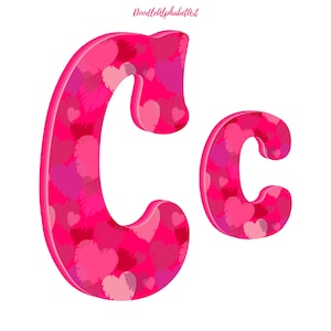 Girly Love Doodle Alphabet PNG Bundle, Valentine's Day Shades of Pink ...