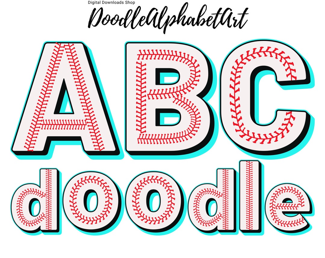 Baseball Alphabet Letters PNG Bundle, Baseball Sports Doodle Letters ...