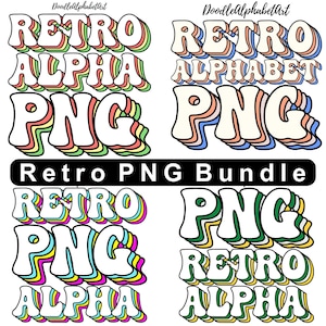 Retro Groovy Alphabet Bundle - 4 Alpha Sets, Hand Drawn Sublimation ...