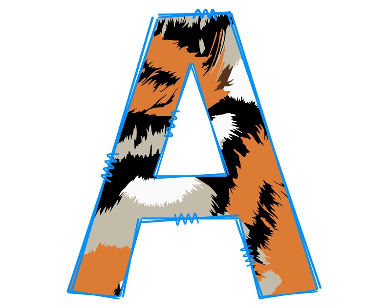 Tiger Stripe Animal Print Alphabet PNG Azure Color Lines - Etsy