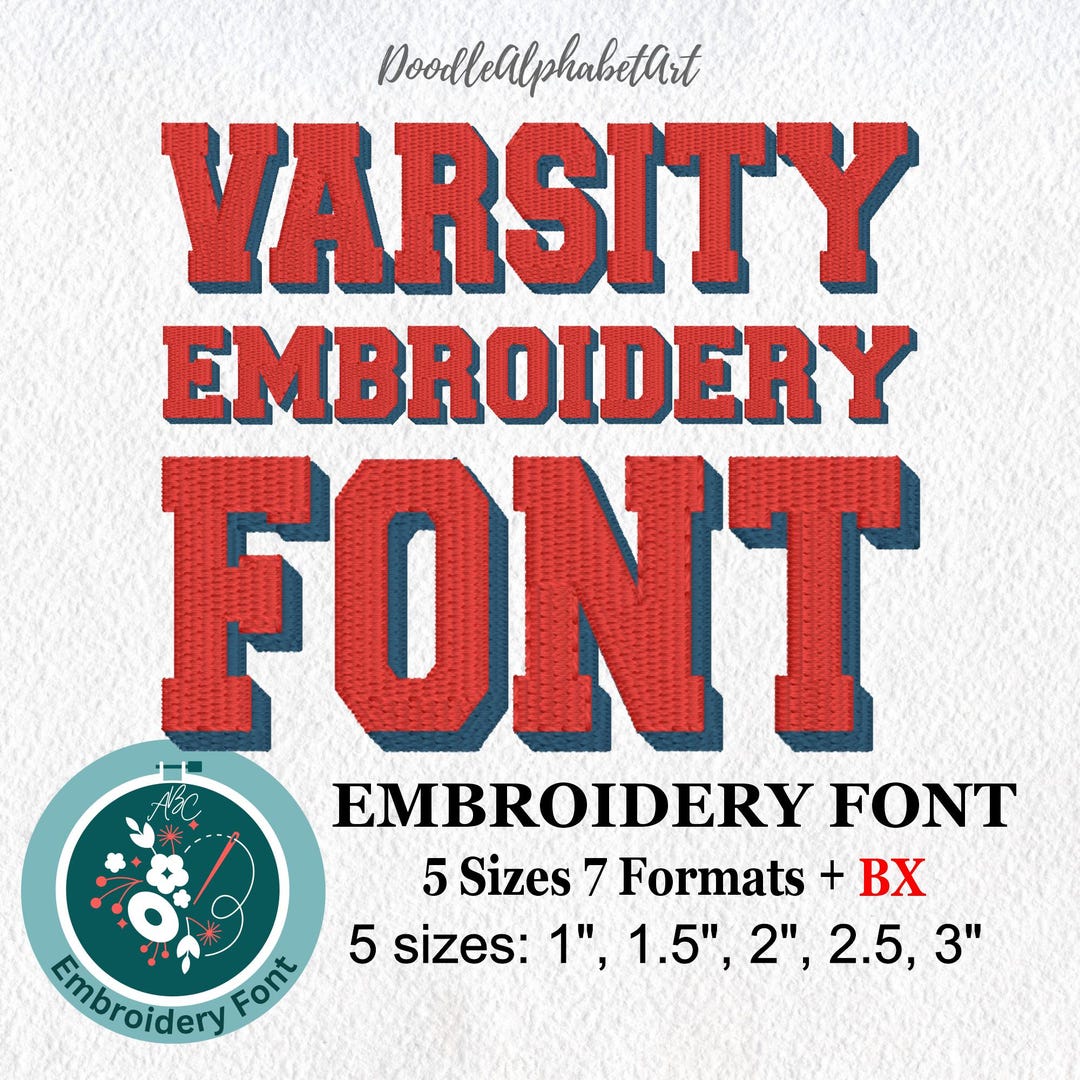 Varsity Block Shadow Embroidery Font, 5 Sizes 7 Formats + BX, Machine ...