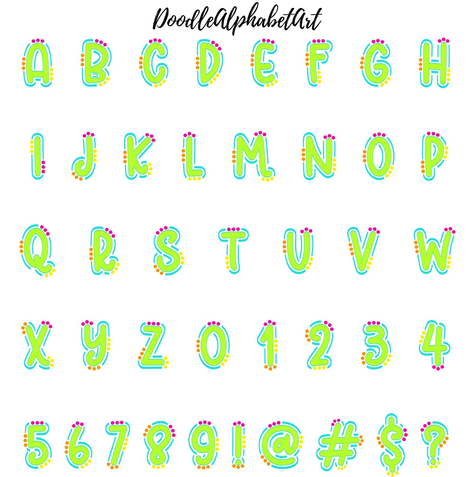 Funky Doodle Alphabet PNG Bundle: Bright Lines & Dots (digital Download ...