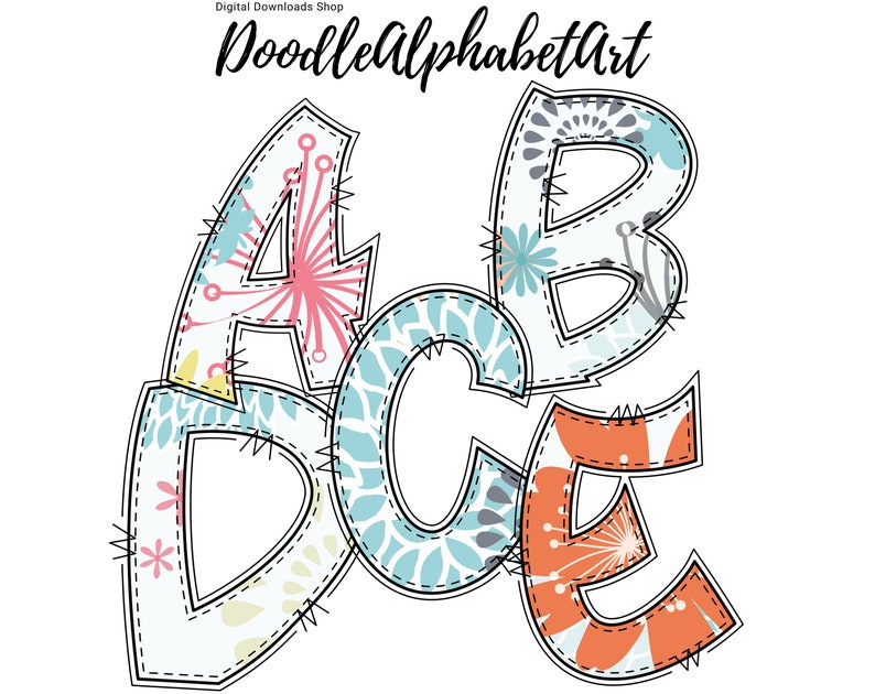 Floral Alphabet PNG Letters Numbers Bundle Digital Doodle - Etsy
