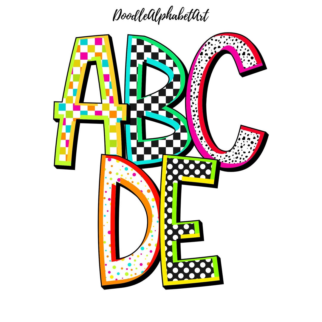 Vibrant Funky Colorful Letters PNG Bundle Feat. Polka Dot ,checkered ...