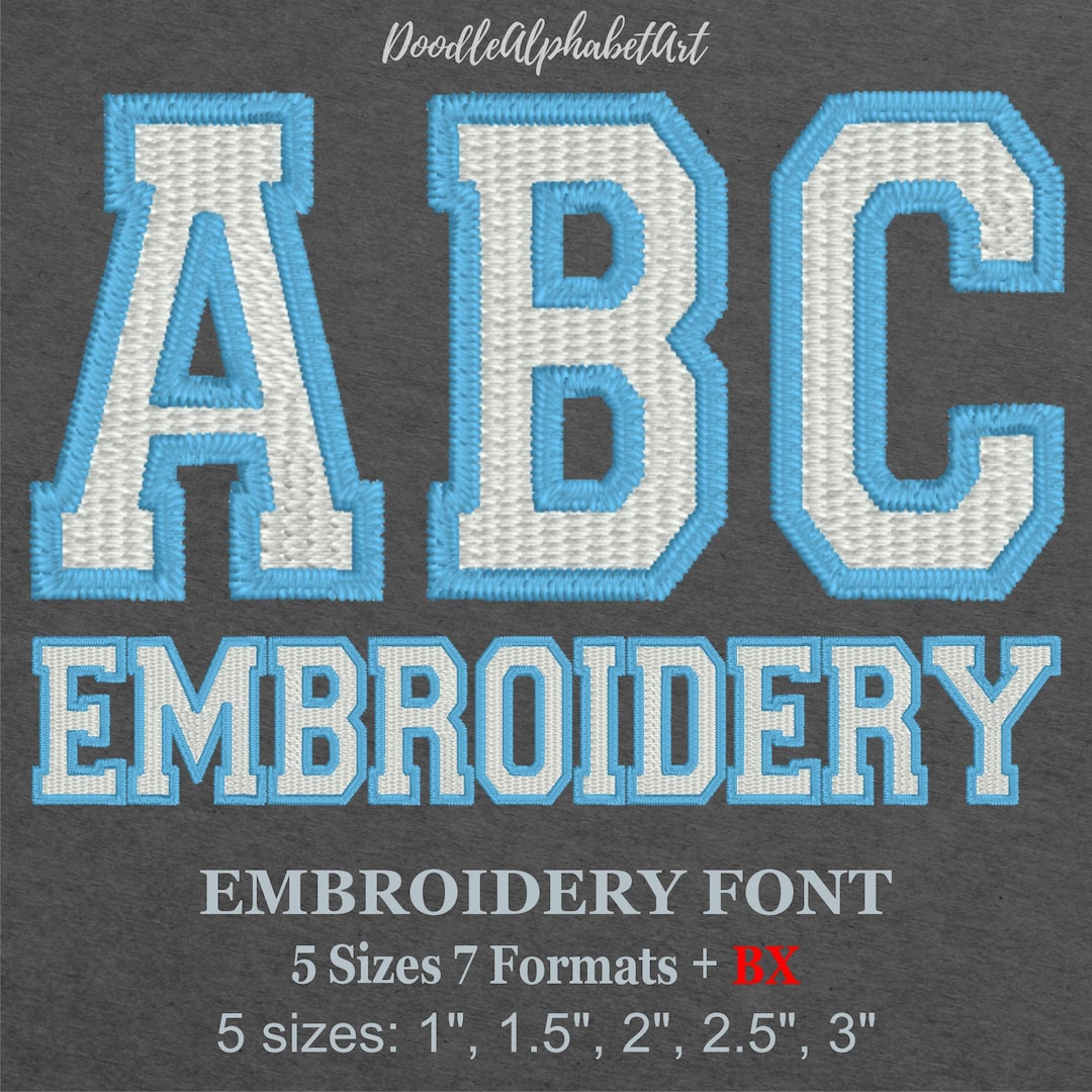 Varsity 2 Color Embroidery Font, 5 Sizes 7 Formats + BX, Machine Embroidery Design BX Format ...