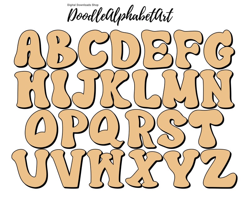 Boho Groovy Letters PNG in 5 Alpha Set Doodle Boho Retro - Etsy