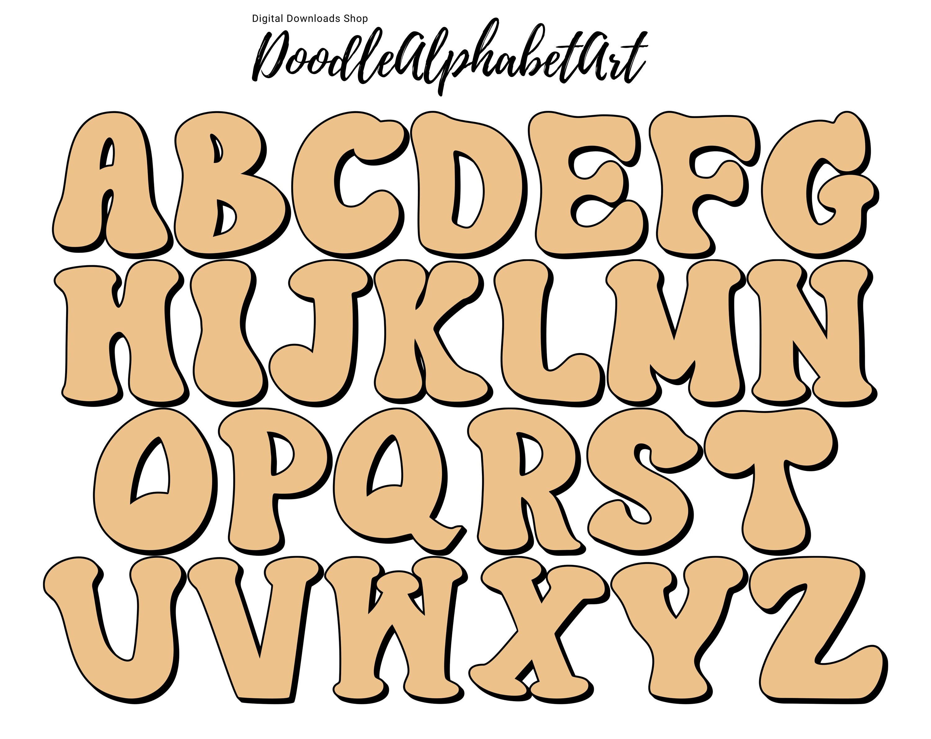 Boho Groovy Letters PNG in 5 Alpha Set Doodle Boho Retro - Etsy