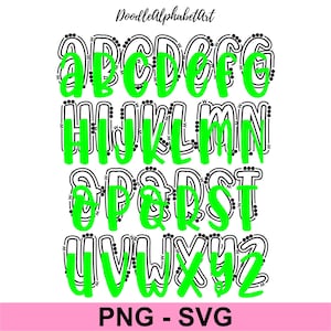 Outline Doodle Letters, Dots Blank Alphabet PNG SVG Bundle, Transparent ...