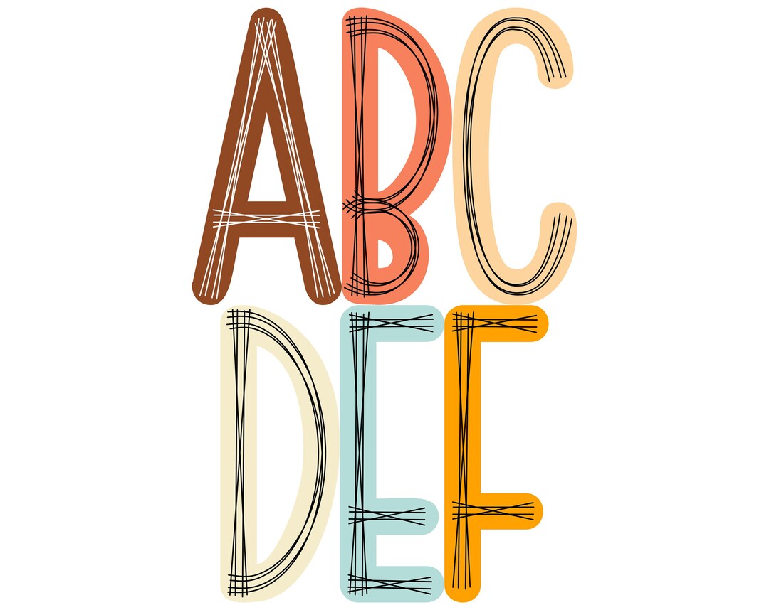 Scribble Letters PNG in 6 Colors, Rope, Bittersweet, Sunset.. Doodle ...