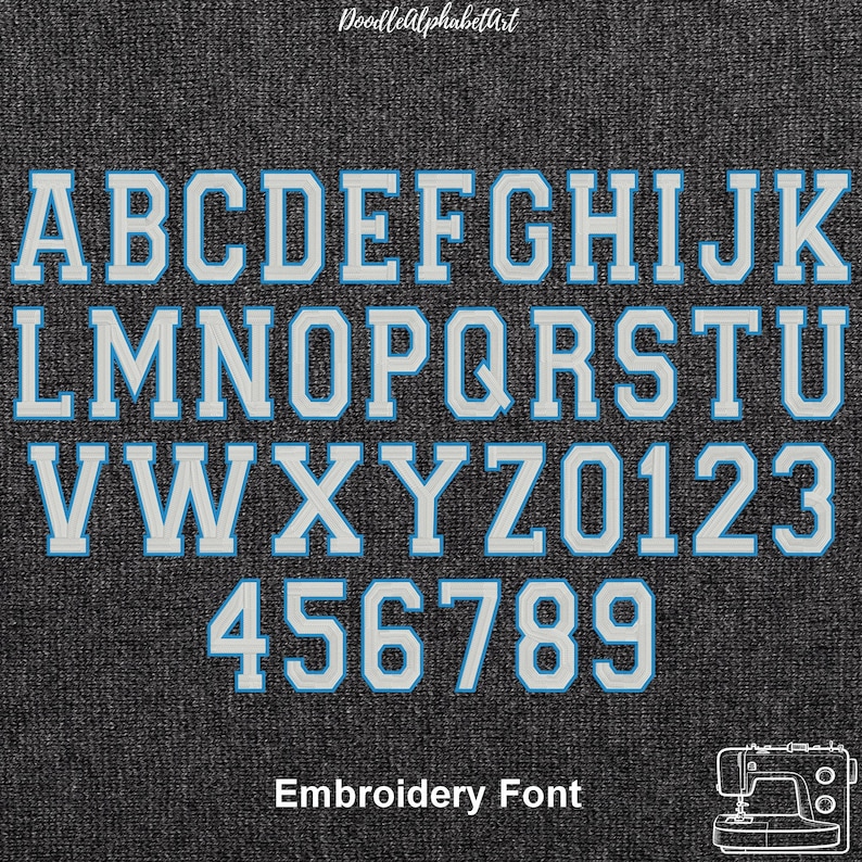 Varsity 2 Color Embroidery Font, 6 Sizes 7 Formats , Native BX, Outline ...