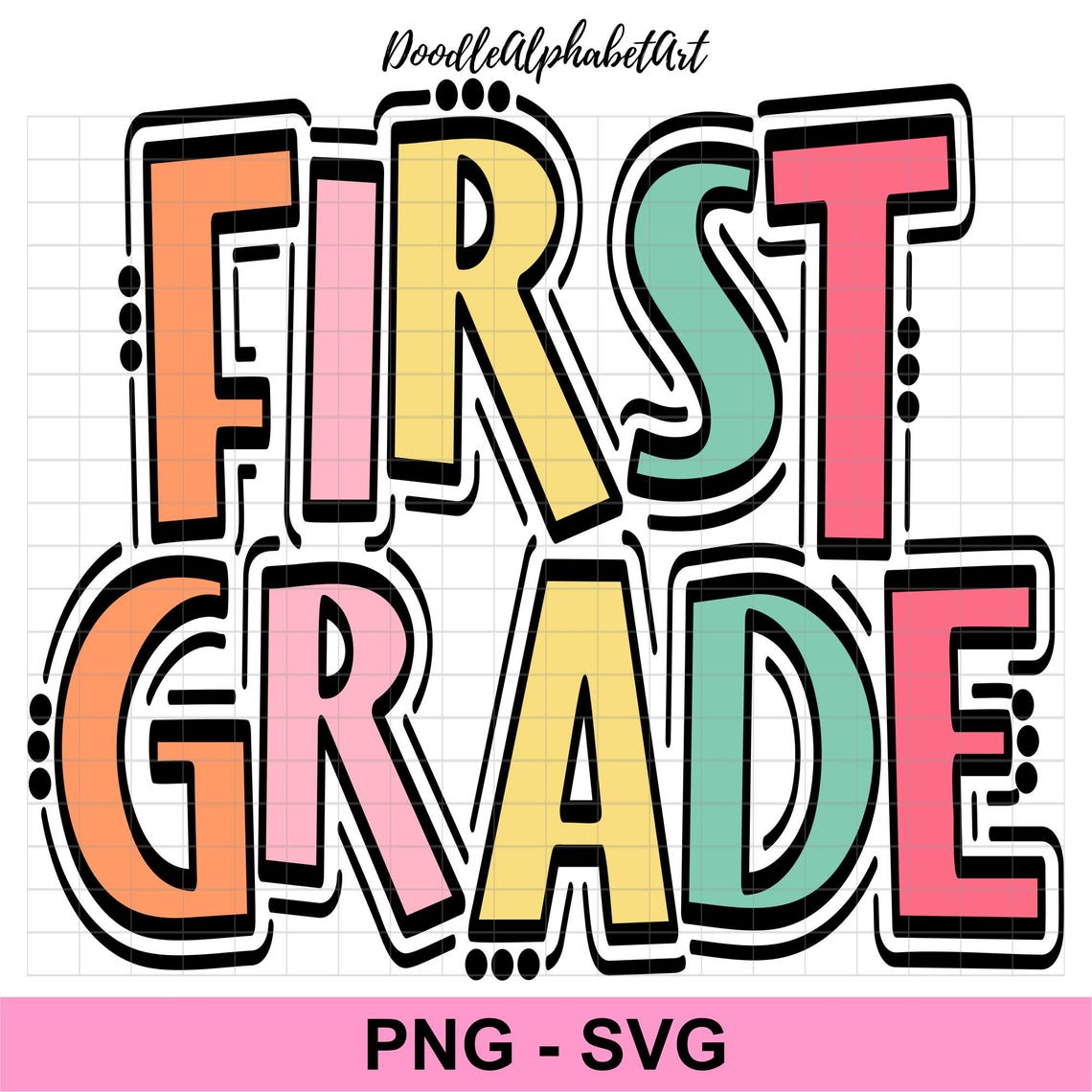 First Grade Doodle Word Art: PNG SVG Teacher Design (digital Download ...