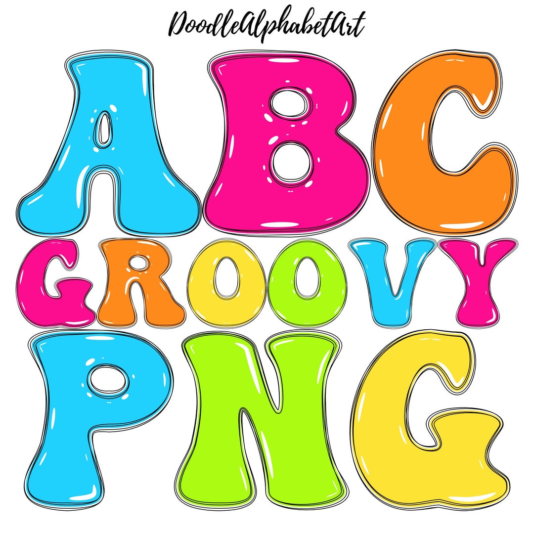 Retro Groovy Doodle Alphabet: Neon 3D PNG Bundle (digital Download) - Etsy