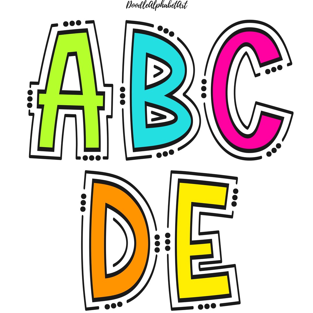 Bright Doodle Alphabet PNG Bundle: Lines and Dots, 5 Alpha Sets ...