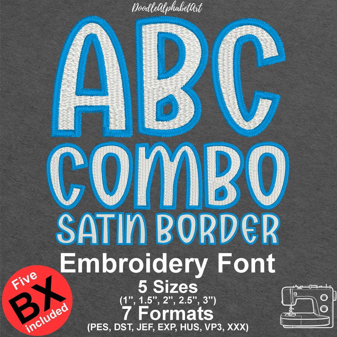 Satin Border Embroidery Font: Two-color Outline Stitch (digital ...