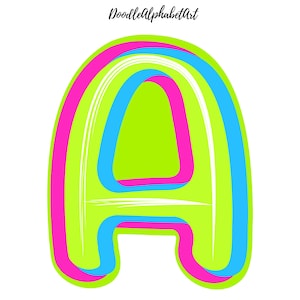 Funky Neon Doodle Alphabet PNG Bundle, 5 Playful Bright Doodle Letters ...