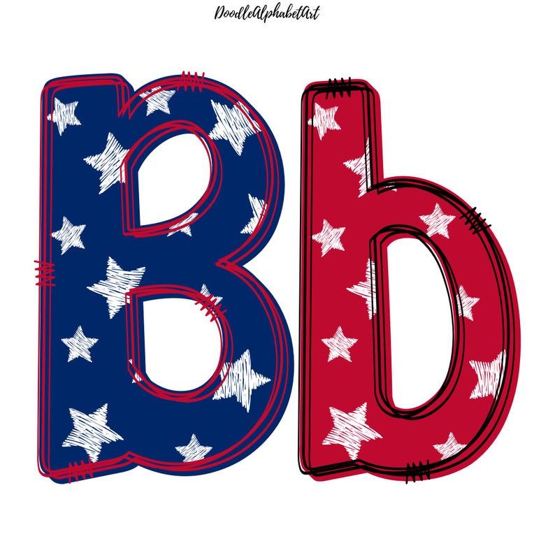 Patriotic Alphabet PNG Set: 4th of July Doodle Letters & Clip Art ...