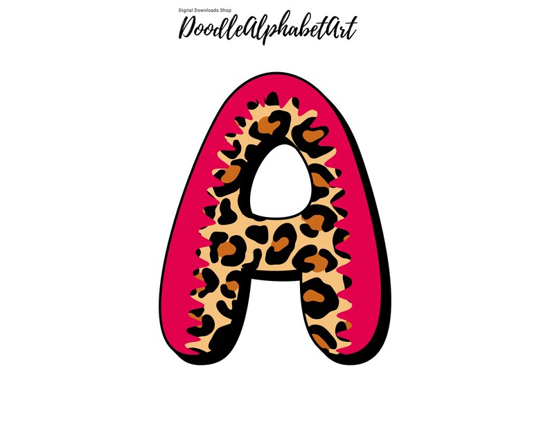 Glitter Leopard Print Doodle Alphabet PNG Bundle: 5 Color Schemes ...