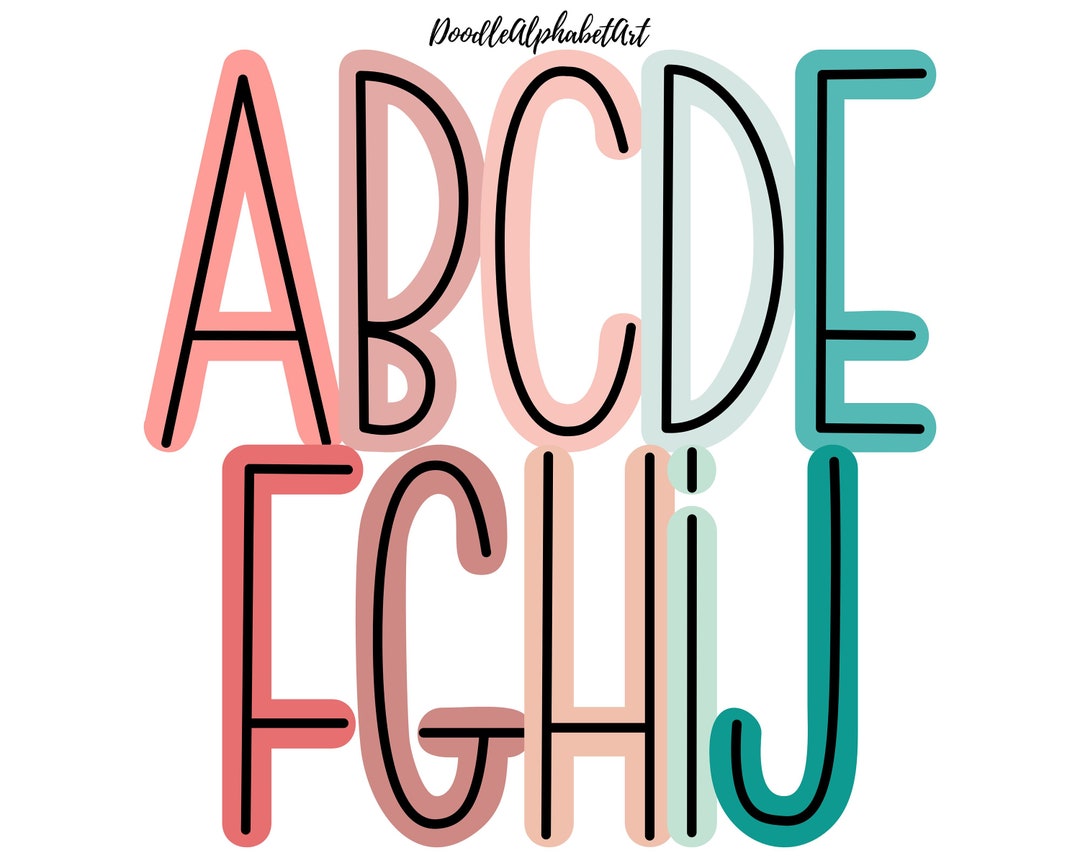 Boho Scribble Letters PNG, 10 Alpha Sets PNG Bundle, Center Line ...