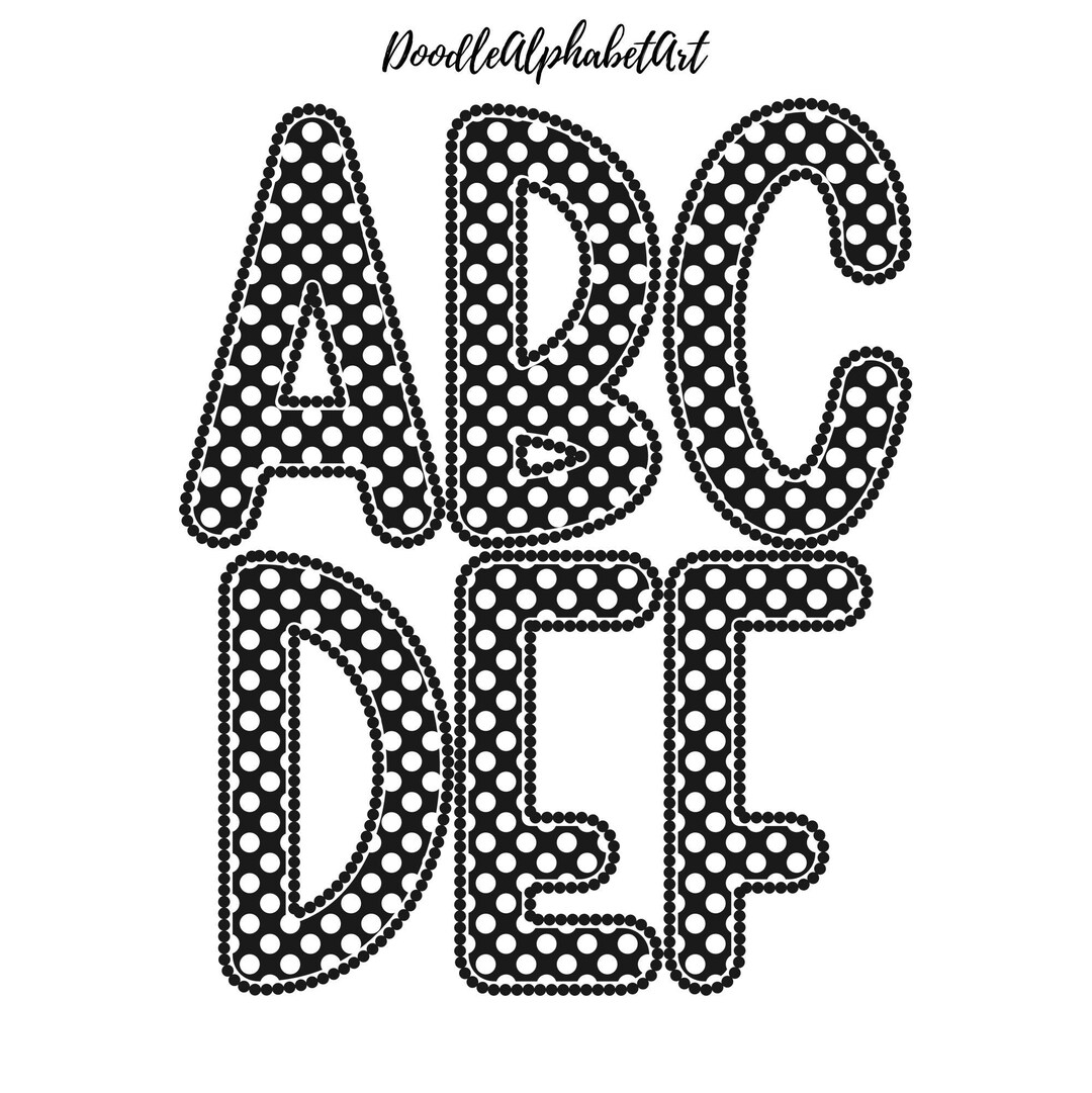 White Polka Dots Alphabet PNG Bundle, Back and White Colors, Hand-drawn ...