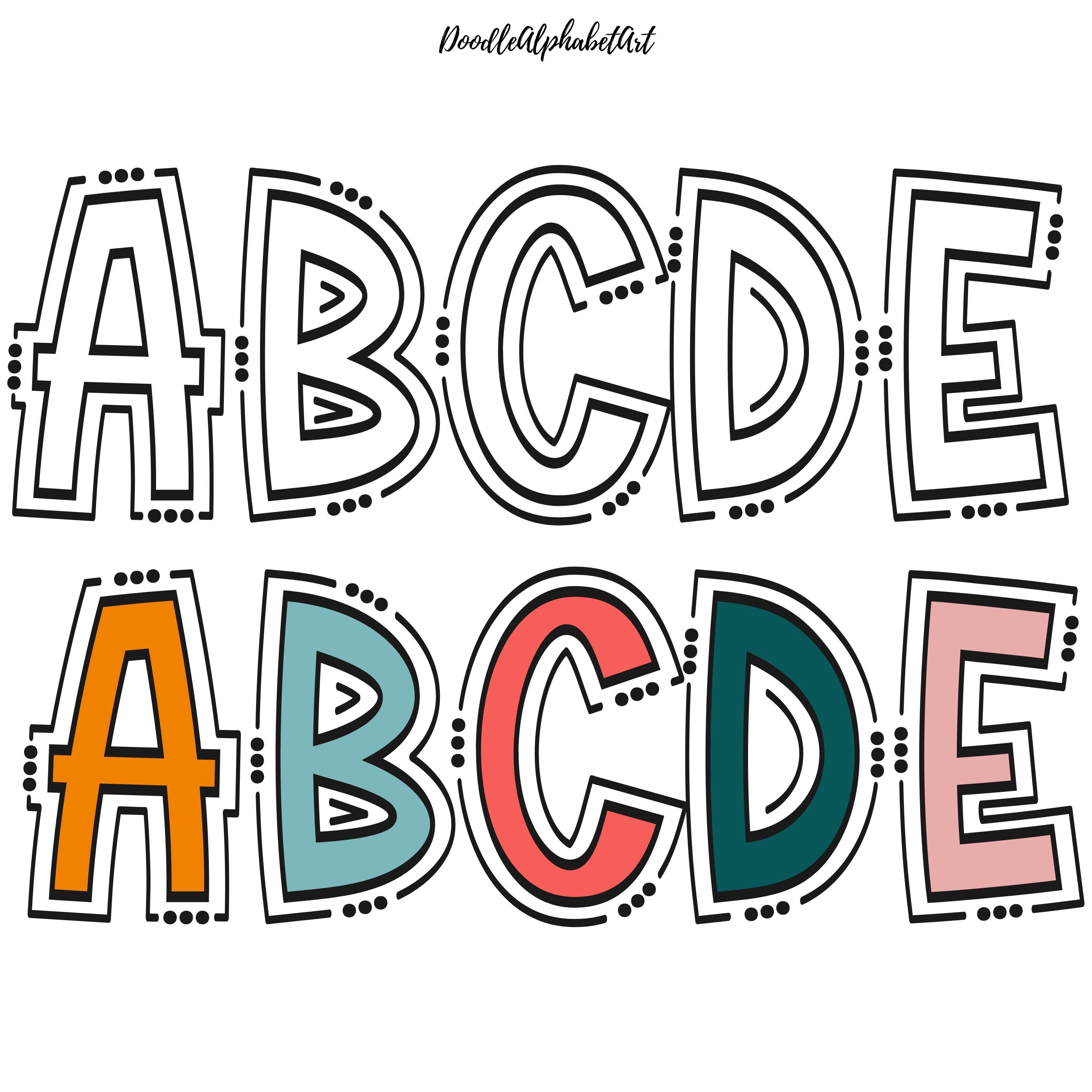 Fillable Blank & Transparent Doodle Alphabet, Lines and Dot Letters SVG ...