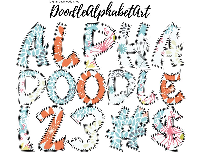 Floral Alphabet PNG Letters Numbers Bundle Digital Doodle - Etsy