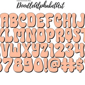 Boho Retro Alphabet Set Letters Png in 6 Colors, Boho Retro Doodle ...