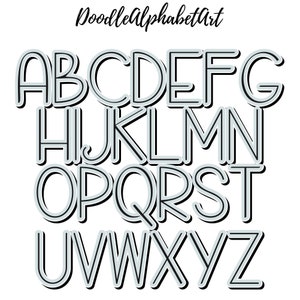 Black Centerline Doodle Alphabet Letters Mega PNG Bundle, Block Shadow ...