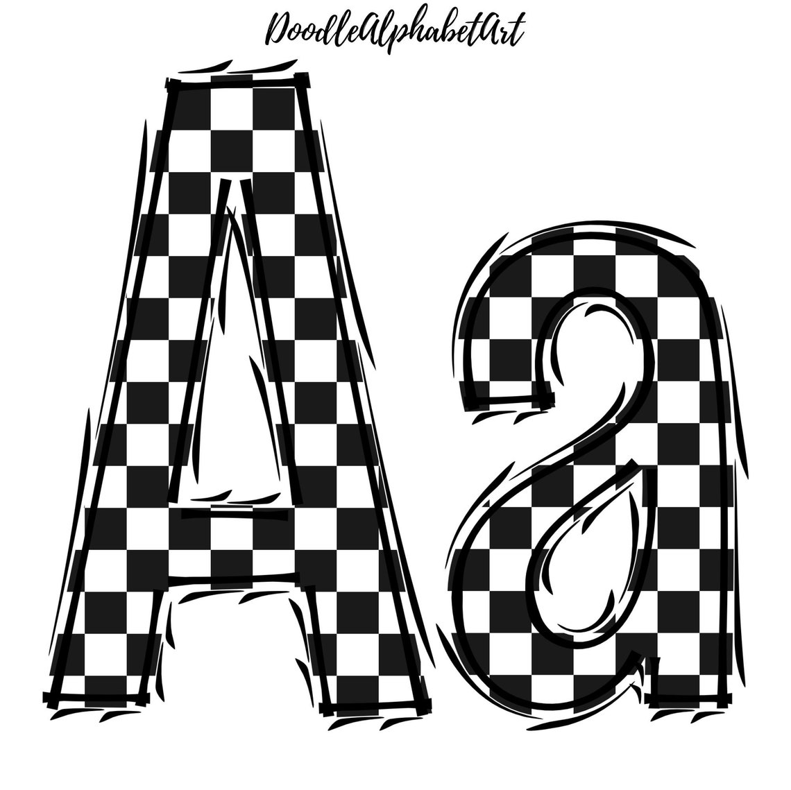 Checkered Letters PNG, Black and White Checkerboard Doodle Alphabet PNG ...