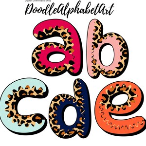 Half Glitter Leopard Print Doodle Alphabet Letters PNG Bundle in 5 ...