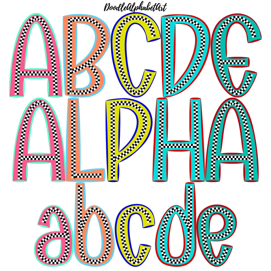 Checkerboard Alphabet PNG Bundle, Summer, Bold and Bright Colors, 5 ...