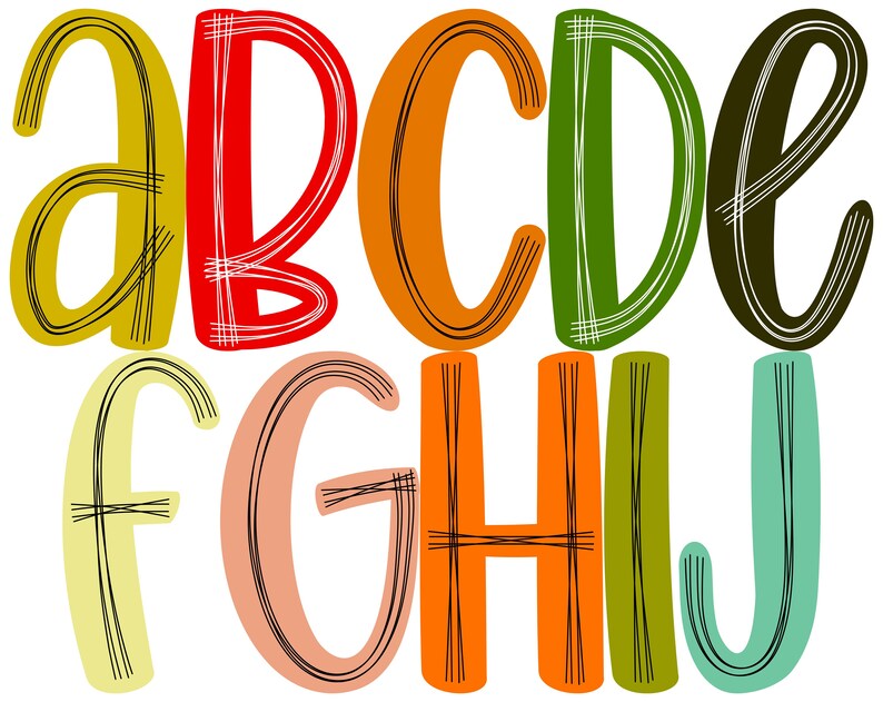 Scribble Letters PNG in 10 Colors Mustard Artyclick Red - Etsy