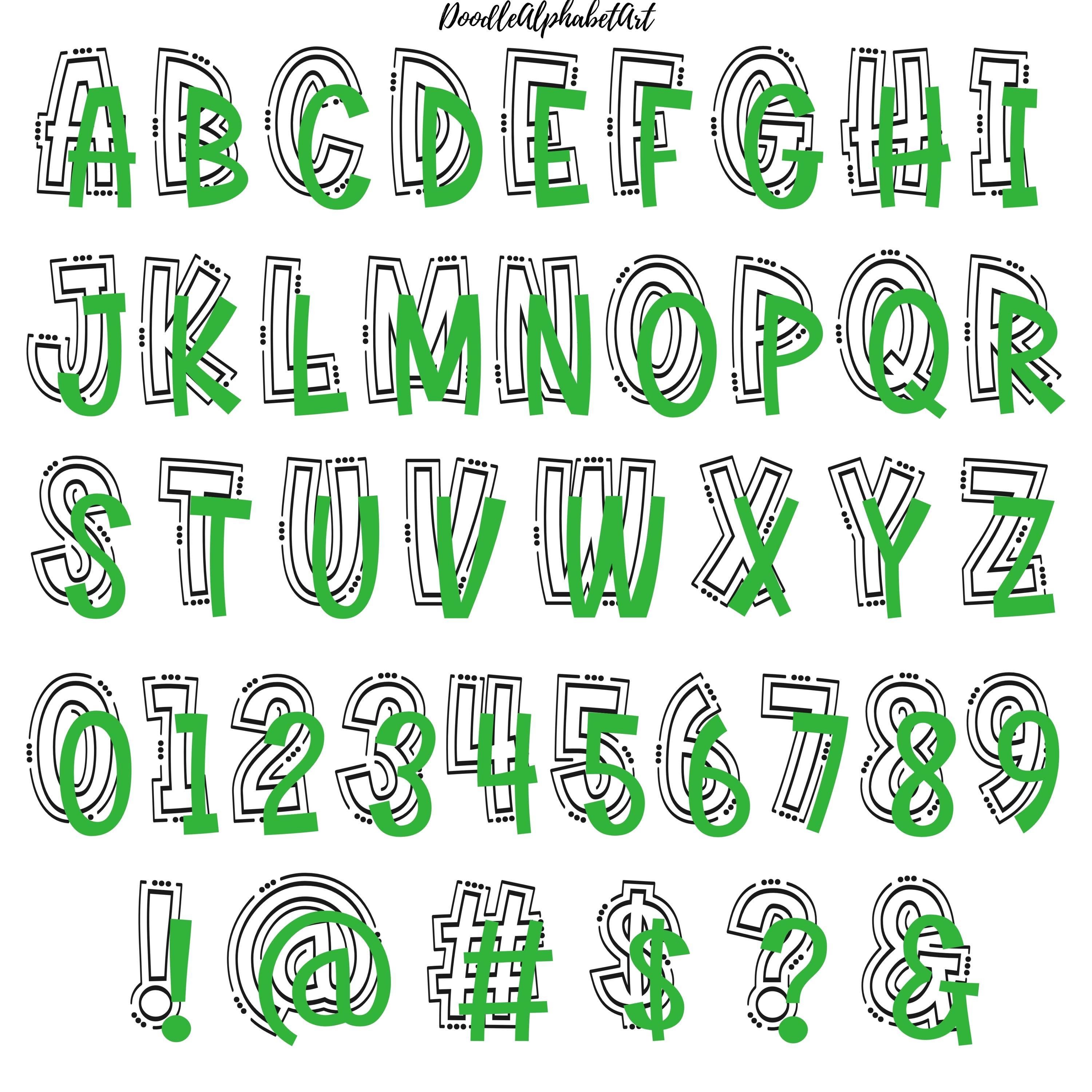 Fillable Blank & Transparent Doodle Alphabet, Lines and Dot Letters SVG ...