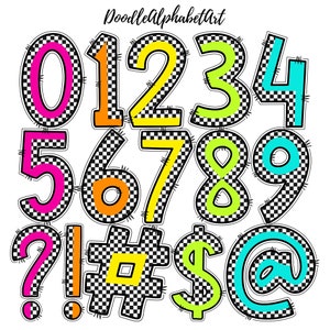 Half Checkered Doodle Letters PNG Bundle Mixed With Vibrant Bright ...
