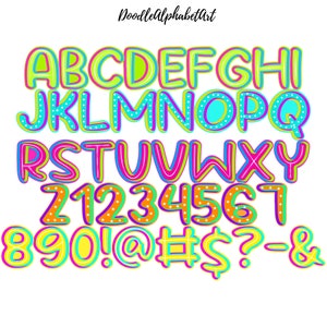 Funky Neon Doodle Alphabet PNG Bundle, 5 Playful Bright Doodle Letters ...